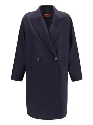 Max Mara Max Mara Studio Double Breasted Wool Drape Coat Blue