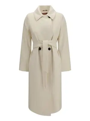 Max Mara Double Breasted Wool Coat With Belt - White
