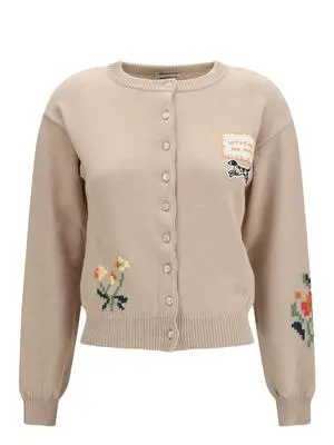 Max Mara Cotton Knit Intarsia Cardigan - Beige