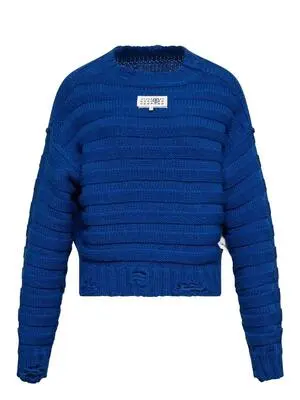 MAISON MARGIELA Wool Blend Ribbed Knit Distressed Sweater - Blue