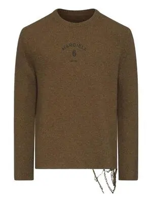 MAISON MARGIELA Wool-blend Sweater With Distressed Hem And Chain Detail - Brown