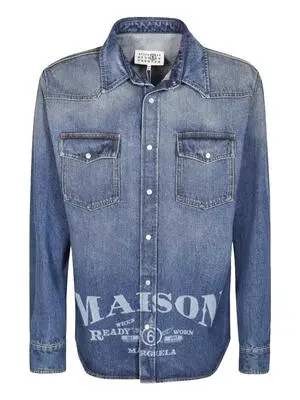 MAISON MARGIELA Logo-print Denim Overshirt - Blue