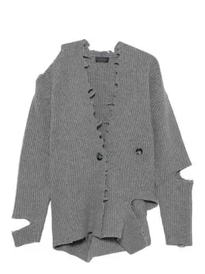 HAIKURE Distressed V-neck Cardigan - Grey
