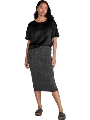 HAVEN WELL WITHIN Organic Cotton Blend Cable Knit Midi Skirt - Basalt Heather
