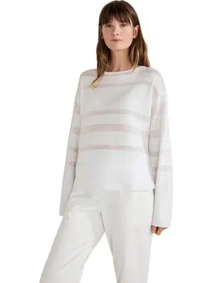 HAVEN WELL WITHIN Organic Cotton Sheer Stripe Bateau Neck Sweater - White