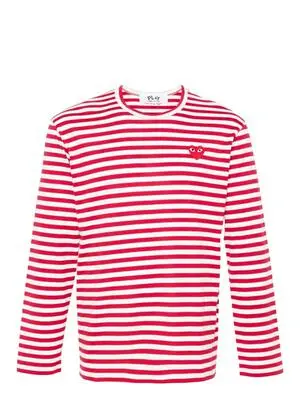 Play Comme Des Garcon Striped Heart Long-sleeved T-shirt - Red