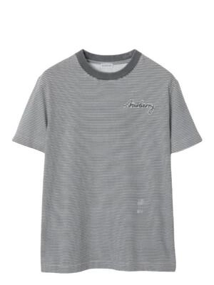 Burberry Logo Printed Striped Crewneck T-shirt - Grey