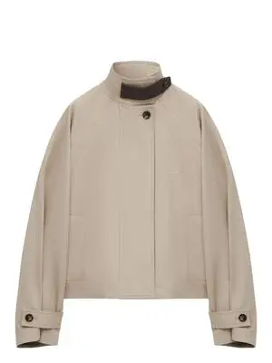 Loewe Cropped Cotton And Silk Zip-up Polo Shirt - Nude