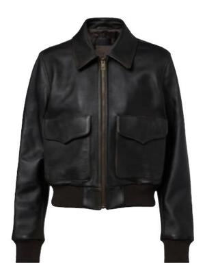 NILI LOTAN Leather Bomber Jacket - Brown