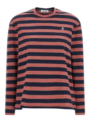 JIL SANDER Striped Embroidered-logo T-shirt Multi-color
