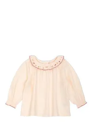 Bonpoint Long-sleeved Top With Ruffled Collar And Patterned Decoration - Pink