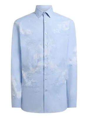 Etro Cotton Shirt With Placed Pegaso Motif - Light Blue