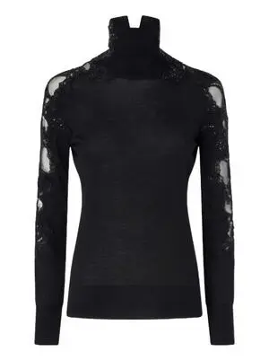 ERMANNO SCERVINO Ermanno Scervino Long-Sleeved Virgin Wool Turtleneck Sweater With Lace And Crystal Embellishments