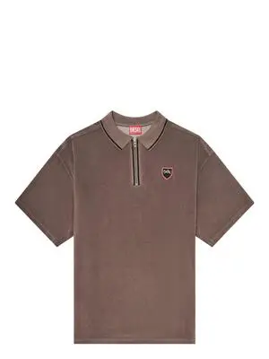 DIESEL® Chenille Polo Shirt With Shield Patch - Brown