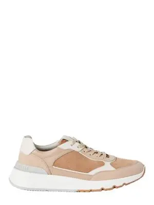 Brunello Cucinelli Nubuck And Suede Lace-up Sneakers - Beige