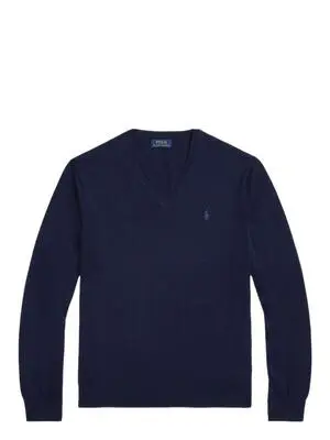 POLO RALPH LAUREN Polo Ralph Lauren V-Neck Logo Embroidered Fine Knit Sweater