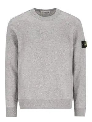 Stone Island Long-sleeved Crewneck Sweater With Ribbed Details - Gray