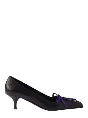 Prada Antiqued Leather Pumps With Logo Laces - Black