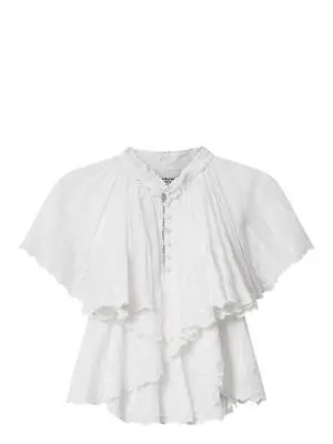 Isabel Marant Étoile Lorna Embroidered Cotton Top With Ruffles And Scalloped Trims - No