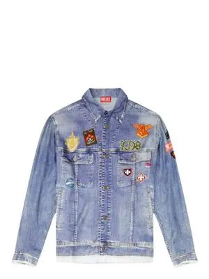 DIESEL® Satin Shirt With Trompe-l'oeil Denim Print - Medium Blue
