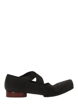 UMA WANG Square-toe Ballet Flats With Crisscross Ankle Straps - Black