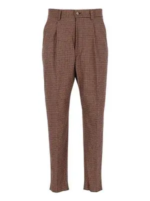 Eleventy Pleated Houndstooth Trousers - Brown