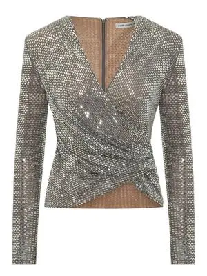 SELF-PORTRAIT Self-Portrait Rhinestone Mesh Wrap Top