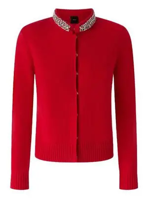 Pinko Cardigan With Jewel Embellished Collar - Red
