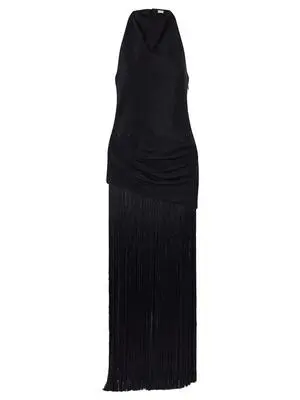 Cult Gaia Fringed Silk Halterneck Maxi Dress - No