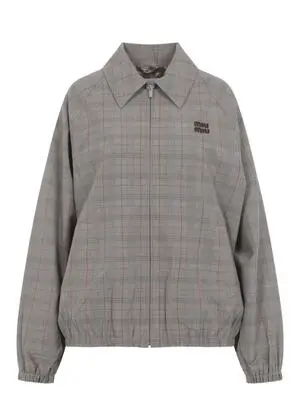 Miu Miu Prince Of Wales Checked Blouson Jacket - Gray