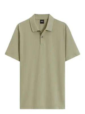 Hugo Boss Cotton-blend Polo Shirt With Bubble-structured Jacquard - Khaki