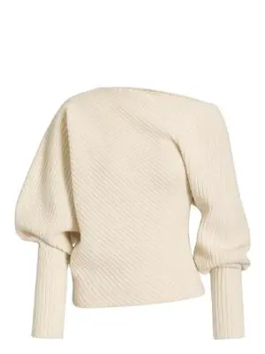 Alberta Ferretti Asymmetric Wool, Silk, And Cashmere Ribbed Sweater - White