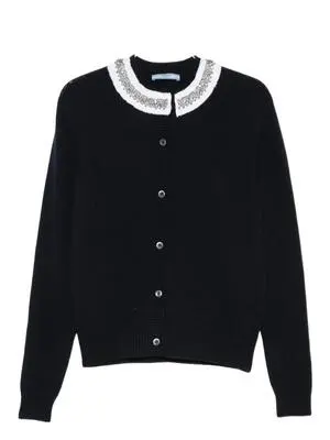 Prada Prada Embellished Button-Up Cardigan Navy Blue