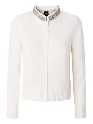 Pinko Embellished Collar Wool-blend Cardigan - White