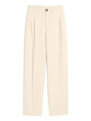 AMI Paris Cotton And Linen Trousers With Double Pleats - Ivory