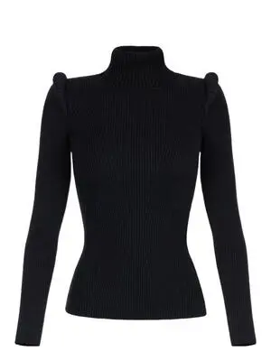 Elisabetta Franchi Ribbed Knit Turtleneck Sweater With Padded Shoulders - Black