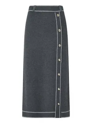 Liu Jo Midi Skirt With Visible Stitching And Golden Buttons - Grey