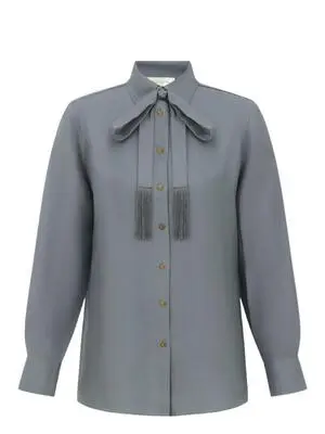 Zimmermann Long Sleeve Shirt With Detachable Tasseled Tie - Airforce