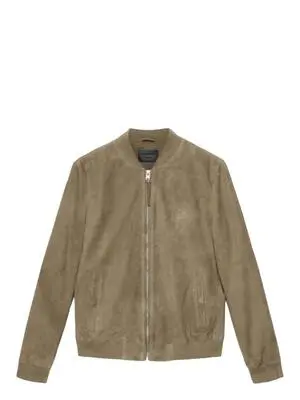 ALLSAINTS Suede Bomber Jacket - Olive Green