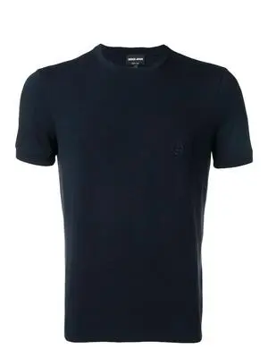 Giorgio Armani Dark Blue Logo Embroidered T-shirt Black