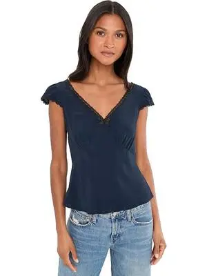 Madewell Cap Sleeve V-neck Lace Trim Top - Gray