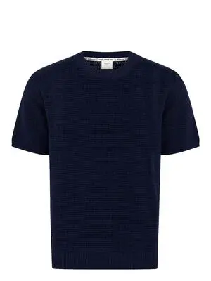 PERCIVAL Open-knit Cotton T-shirt - Navy