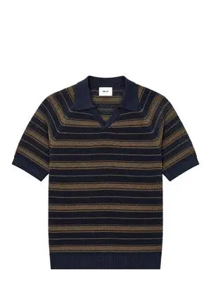 Nn07 Cale Striped-knit Linen-blend Polo Shirt Black