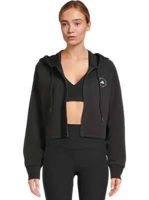 Adidas By Stella McCartney Cropped Hoodie Jacket With Drawcord And Logo Detail - Black