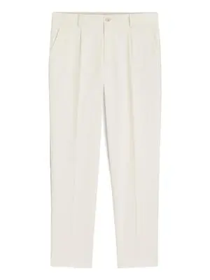 BOSS Italian Micro-patterned Stretch Cotton Tapered-fit Formal Pants - White