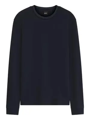 BOSS Long-sleeve T-shirt In Waffle-textured Stretch Cotton - Dark Blue