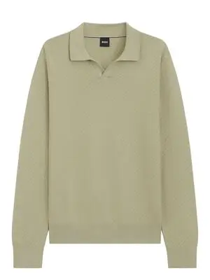BOSS Knitted Cotton Sweater With Johnny Collar - Khaki