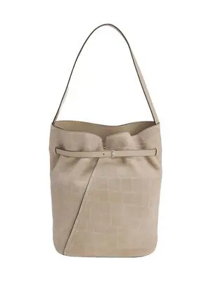 BOSS Revers Printed Suede Bucket Bag With Belt Detail - Light Beige