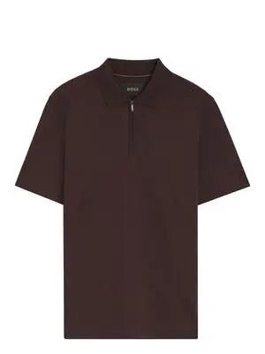 BOSS Zipper-neck Polo Shirt In A Cotton-silk Blend - Light Brown