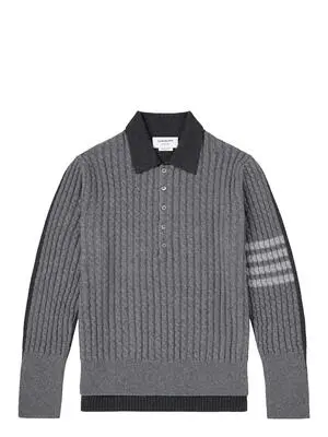 Thom Browne Knitted Merino Wool Polo Sweater - Gray